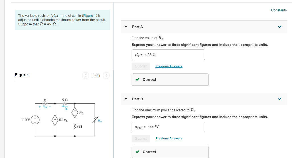 Solved Constants The variable resistor (R.) in the circuit | Chegg.com
