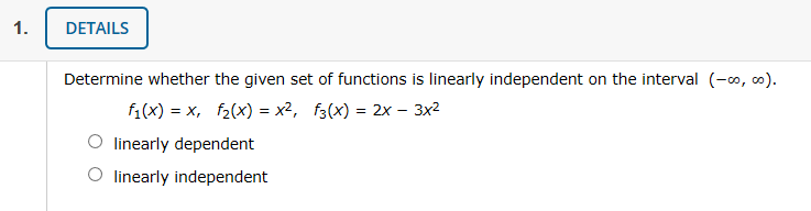 Solved 1. DETAILS Determine whether the given set of | Chegg.com