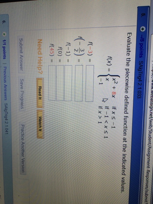 Solved Evaluate the piecewise defined function at the | Chegg.com