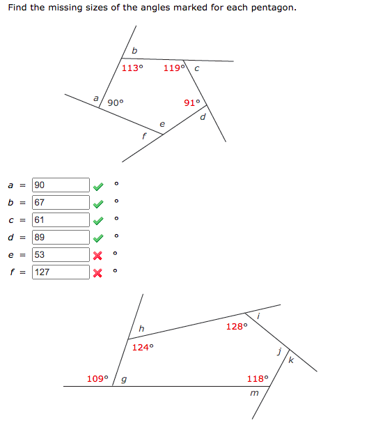 Solved Find the missing sizes of the angles marked for each | Chegg.com