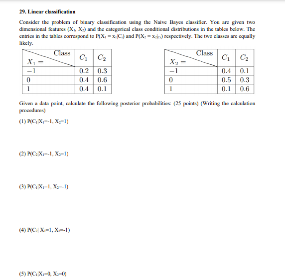 Solved 29. Linear classification Consider the problem of | Chegg.com