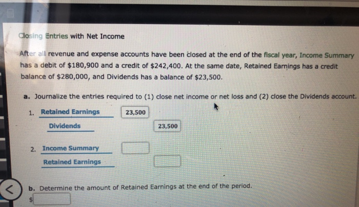 Solved Closing Entries with Net Income After all revenue and | Chegg.com