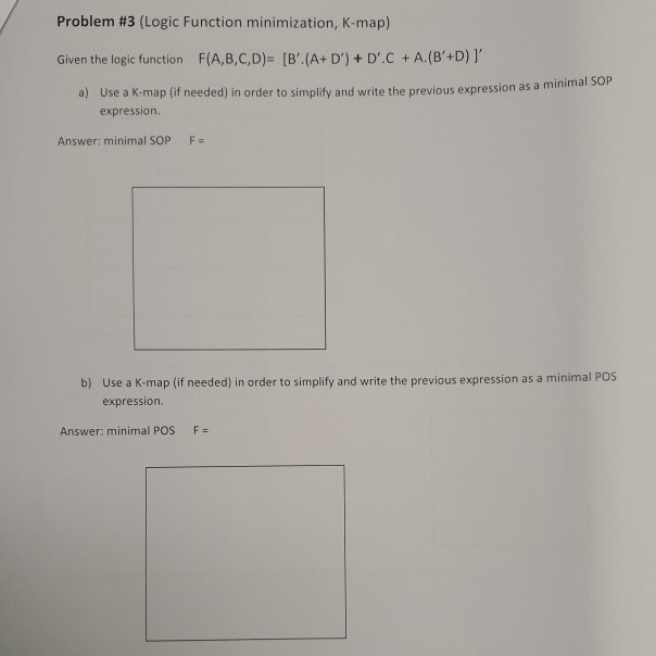 Solved Problem 3 Logic Function Minimization K Map Given 5626