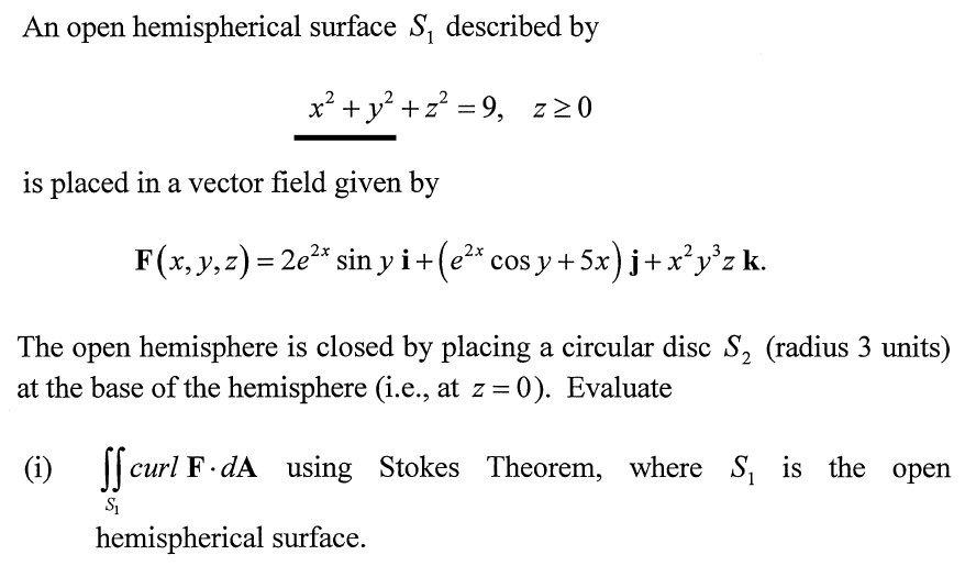 Solved An open hemispherical surface S1 described by | Chegg.com