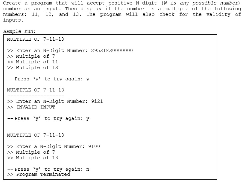 Solved Create a program that will accept positive N-digit (N | Chegg.com