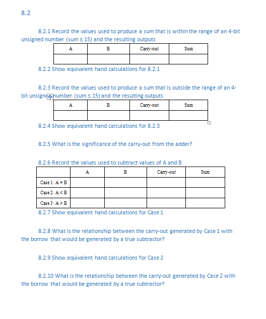 Refer to Lab 8.2 and 8.3 and solve the chart and | Chegg.com