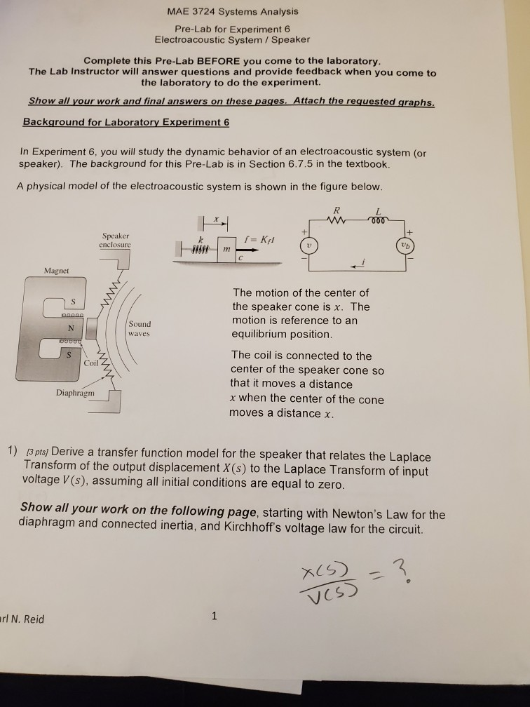 Solved MAE 3724 Systems Analysis Pre-Lab for Experiment 6 | Chegg.com