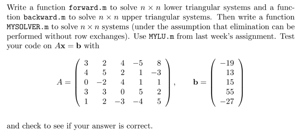 Solved Write a function forward. m to solve n × n lower | Chegg.com