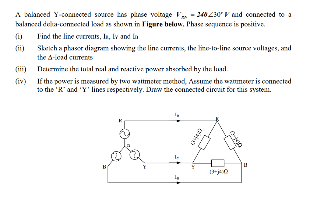 Solved = A balanced Y-connected source has phase voltage VR | Chegg.com
