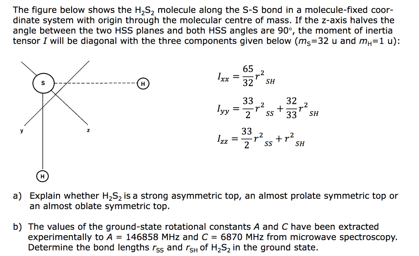 The figure below shows the H2S2 molecule along the | Chegg.com