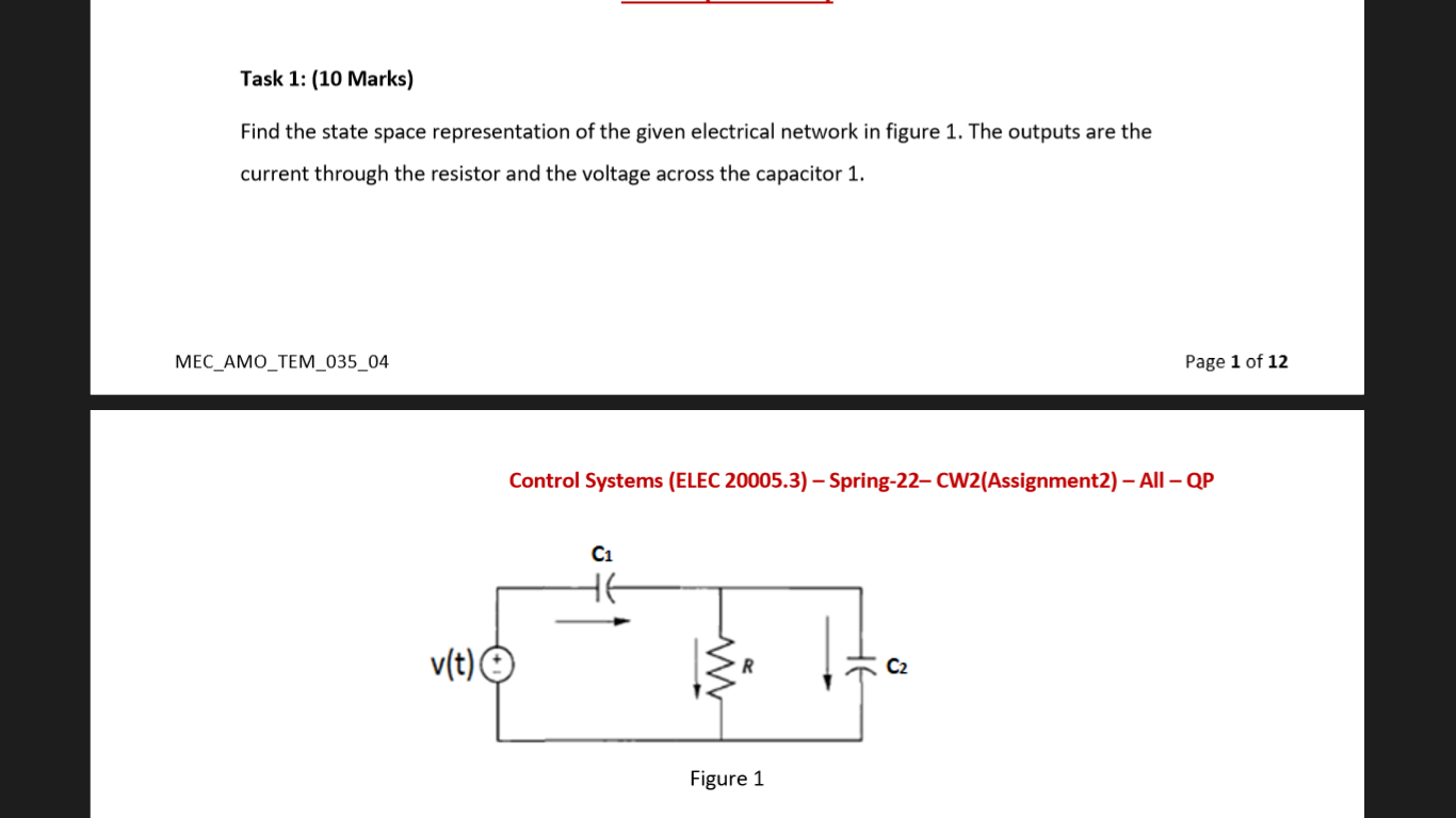 Solved Task 1: (10 Marks) Find the state space | Chegg.com