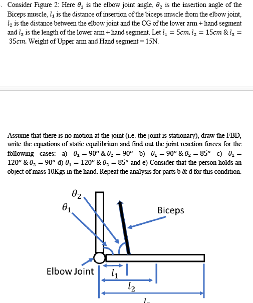 Solved Consider Figure 2: Here θ1 ﻿is the elbow joint angle, | Chegg.com