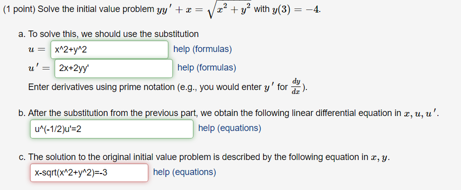 Solved (1 point) Solve the initial value problem yy' + x = | Chegg.com