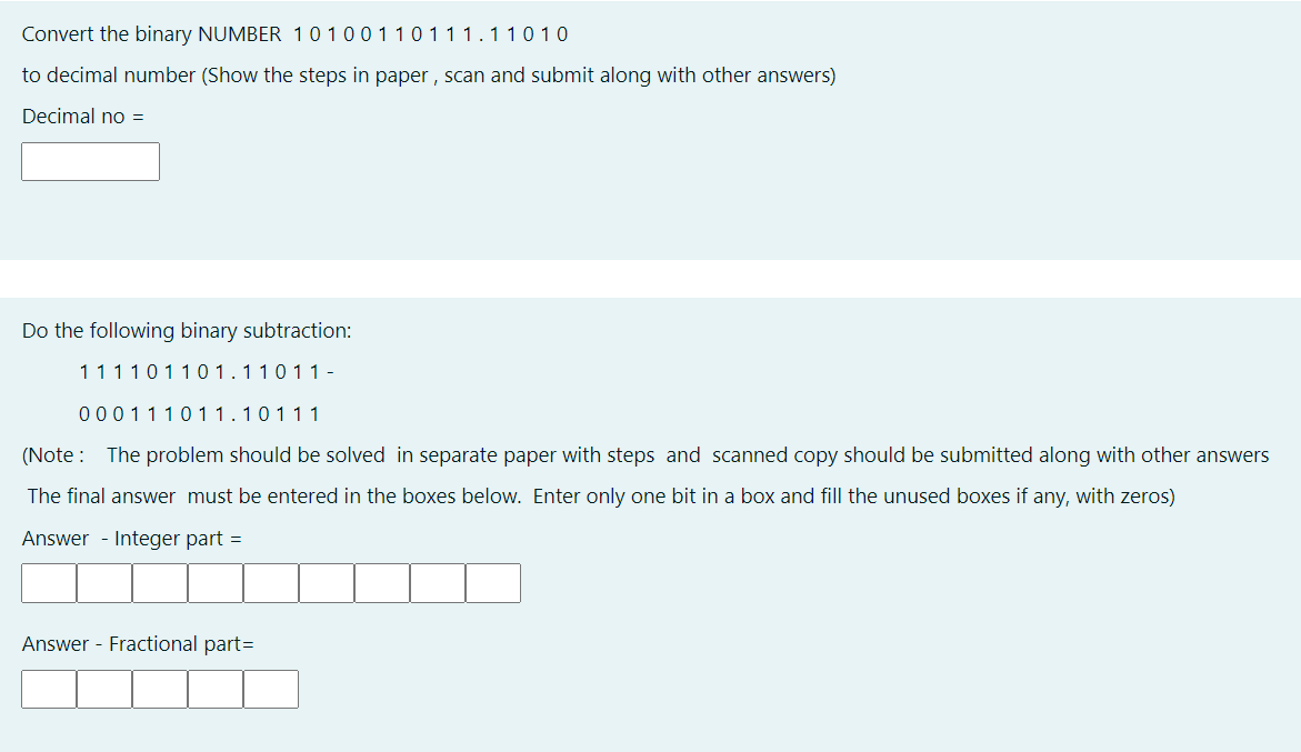 Solved Convert the binary NUMBER 10100110111.11010 to | Chegg.com