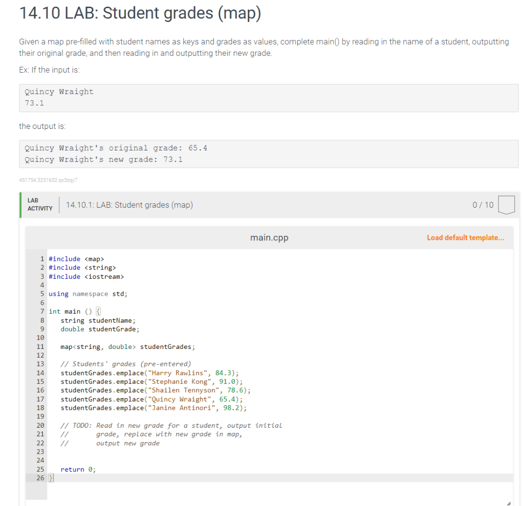 Solved Given a map pre-filled with student names as keys and | Chegg.com