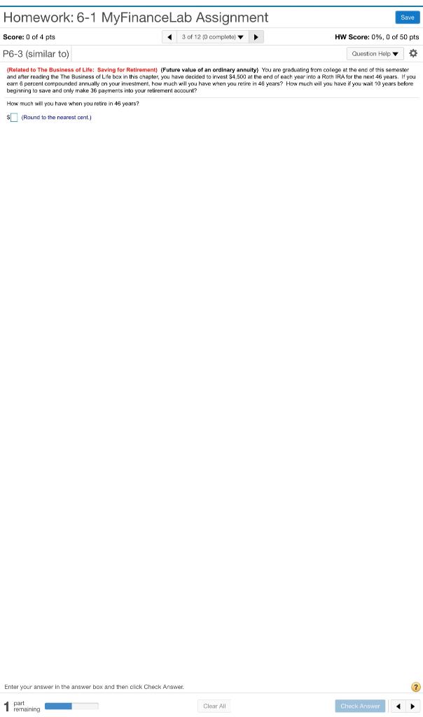 Solved Homework: 6-1 MyFinanceLab Assignment Save Score: 0 | Chegg.com