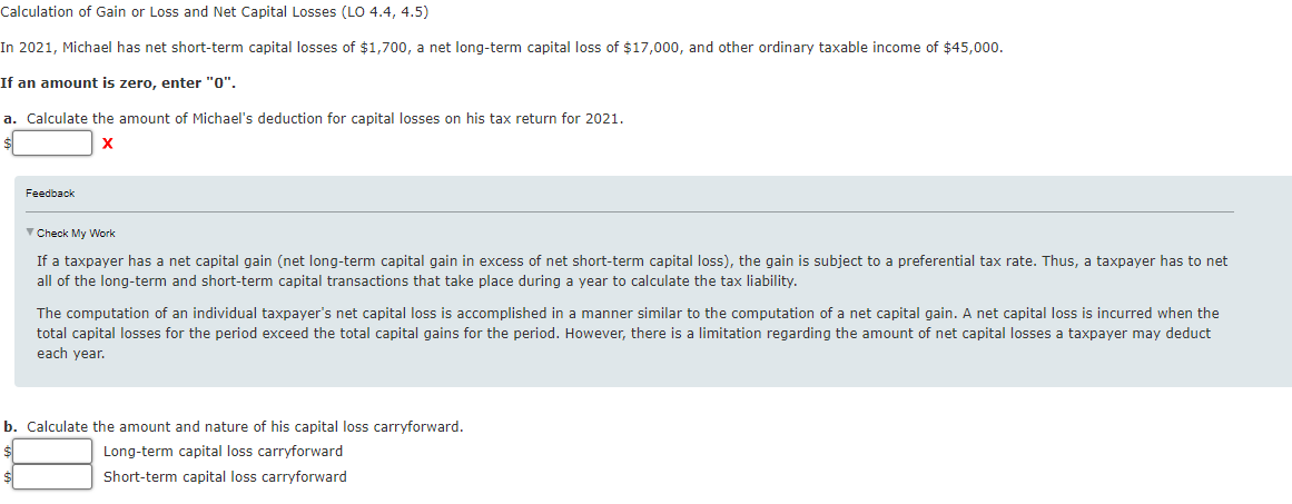 Solved Calculation of Gain or Loss and Net Capital Losses | Chegg.com