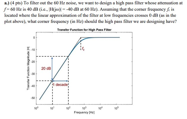 Solved a.) (4 pts) To filter out the 60 Hz noise, we want to | Chegg.com