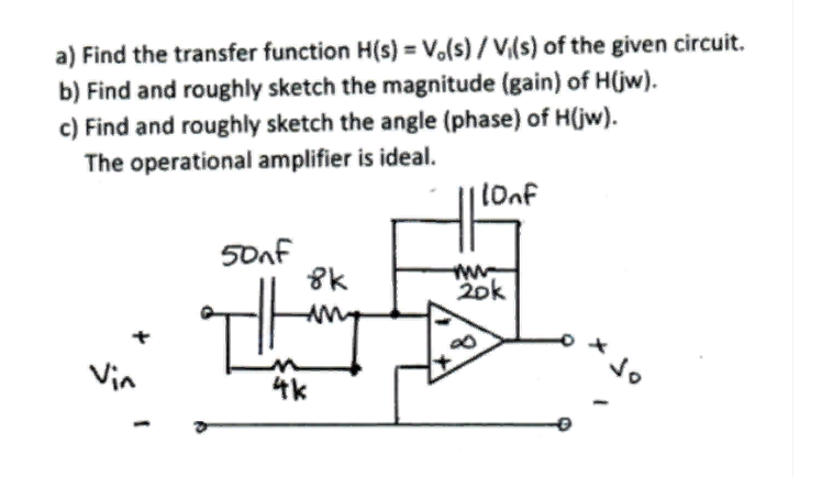Solved a) Find the transfer function H(s) = Vo(s)/(s) of the | Chegg.com