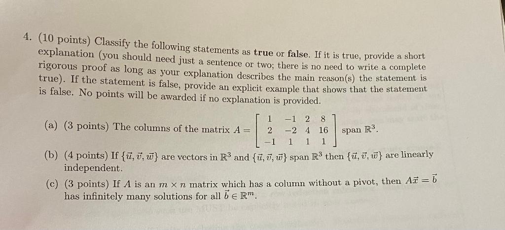 Solved 4. (10 points) Classify the following statements as | Chegg.com