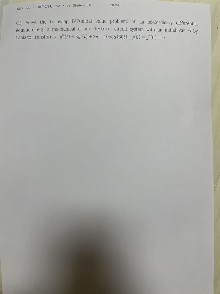 Solved Q3. Solve the following IVP(initial value problem) of | Chegg.com