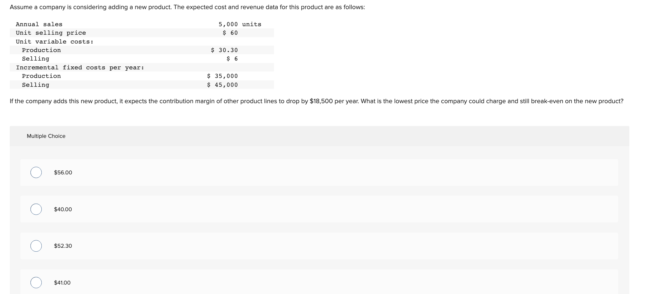 Solved Multiple Choice 56 00 40 00 52 30 41 00 Chegg