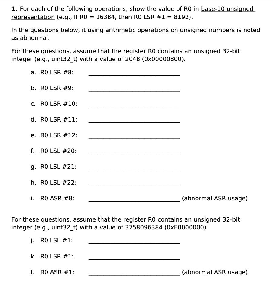 Solved 1. For each of the following operations, show the | Chegg.com