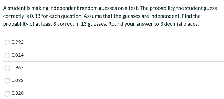 Solved A student is making independent random guesses on a | Chegg.com
