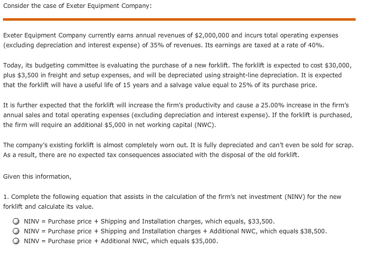 Consider the case of Exeter Equipment Company: Exeter | Chegg.com