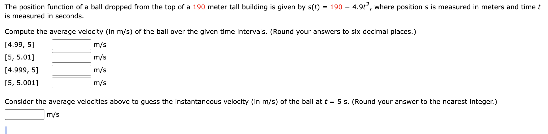 Solved The position function of a ball dropped from the top | Chegg.com