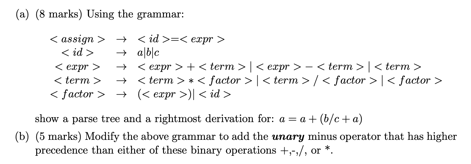 Solved (a) (8 marks) Using the grammar: = | Chegg.com
