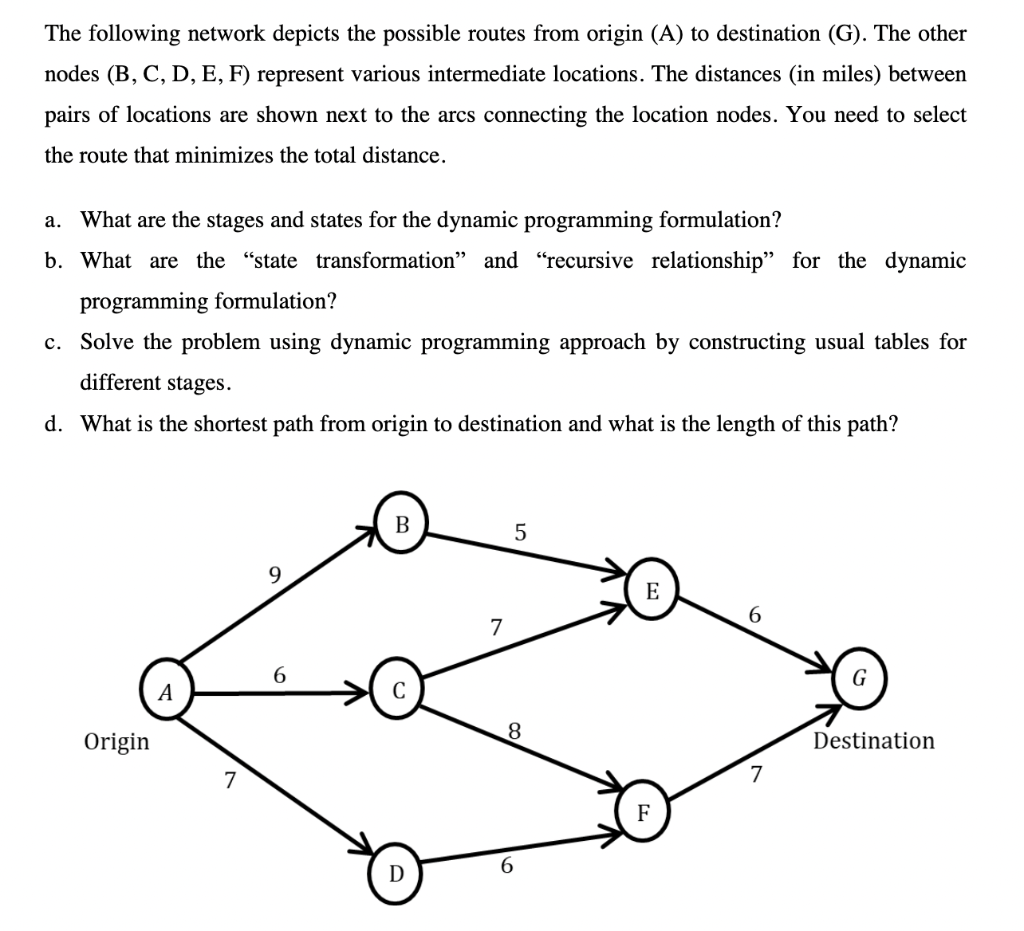 Solved The following network depicts the possible routes | Chegg.com