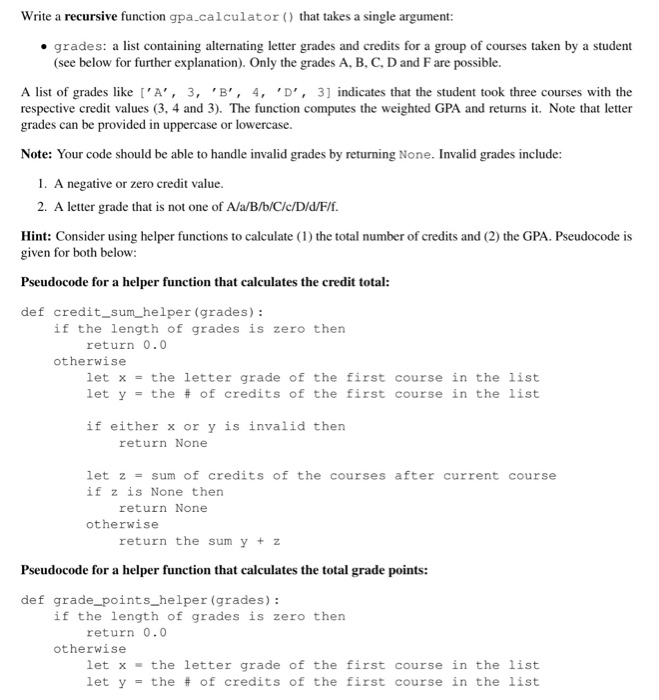 Solved Write A Recursive Function Gpa Calculator That Takes