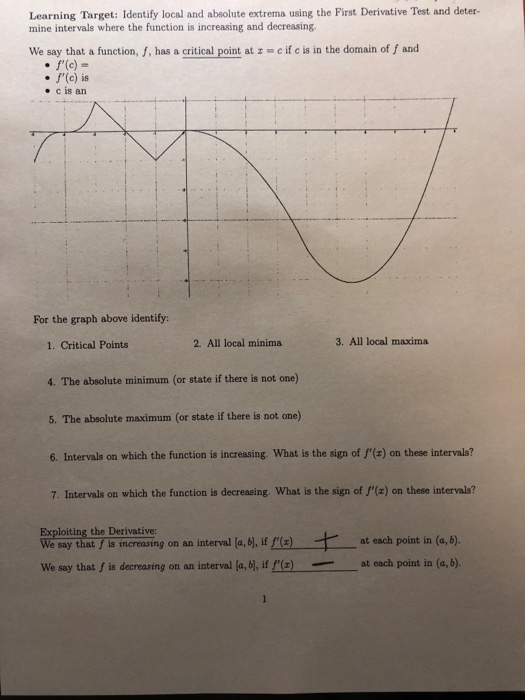 Solved Learning Target: Identify local and absolute extrema | Chegg.com