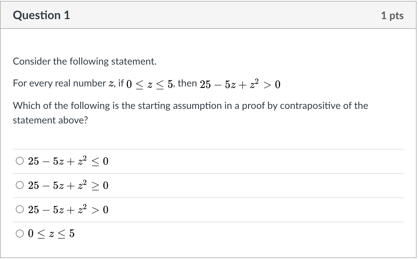 Solved Question 1 1 pts Consider the following statement. | Chegg.com