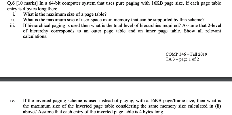 Q.6 [10 marks] In a 64-bit computer system that uses | Chegg.com