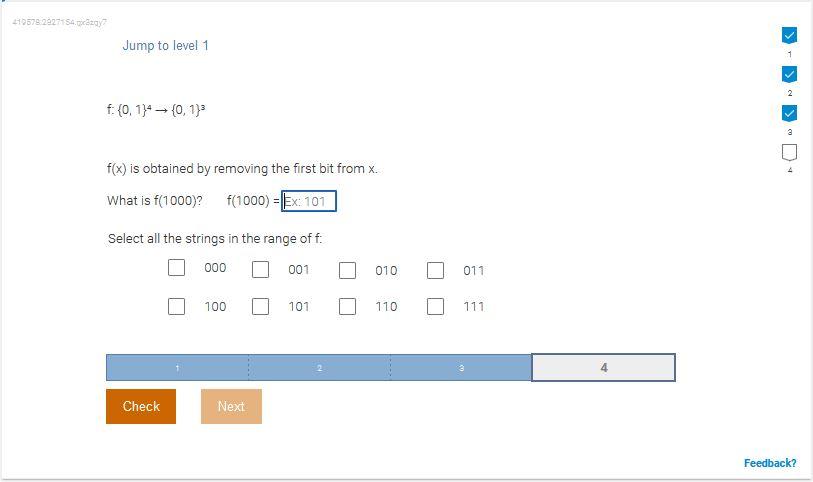 Solved Jump to level 1 f. {0,1}4→{0,1}3 f(x) is obtained by | Chegg.com
