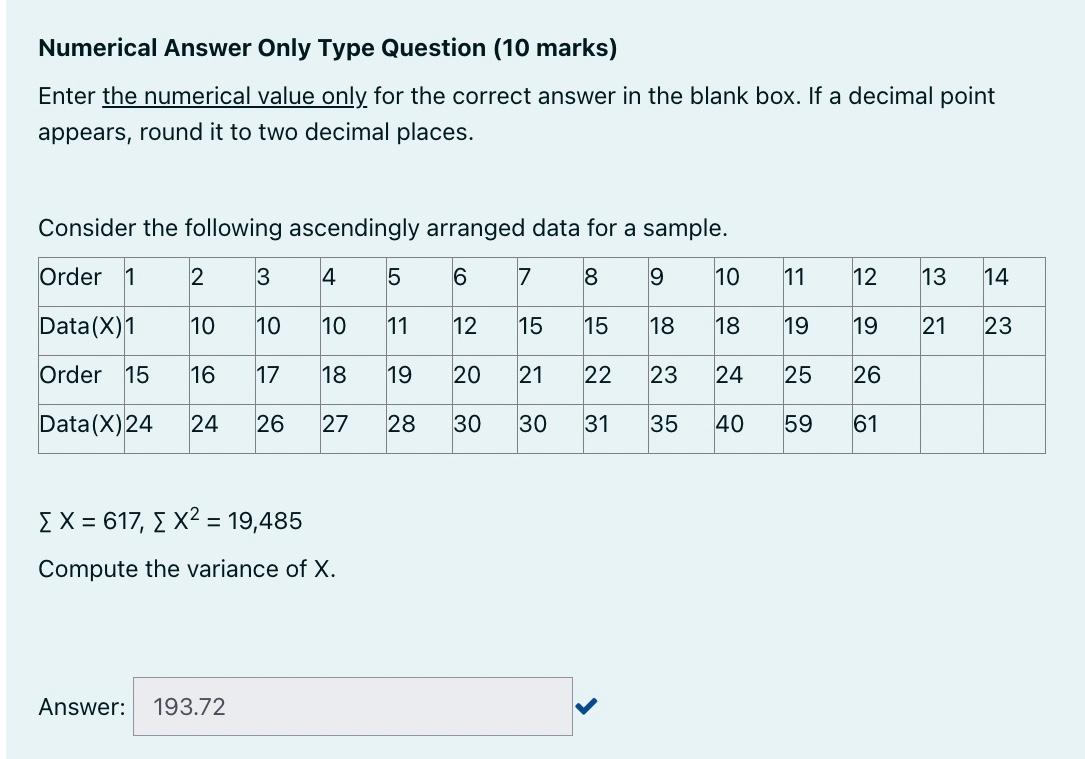 Solved Numerical Answer Only Type Question (10 marks) Enter | Chegg.com