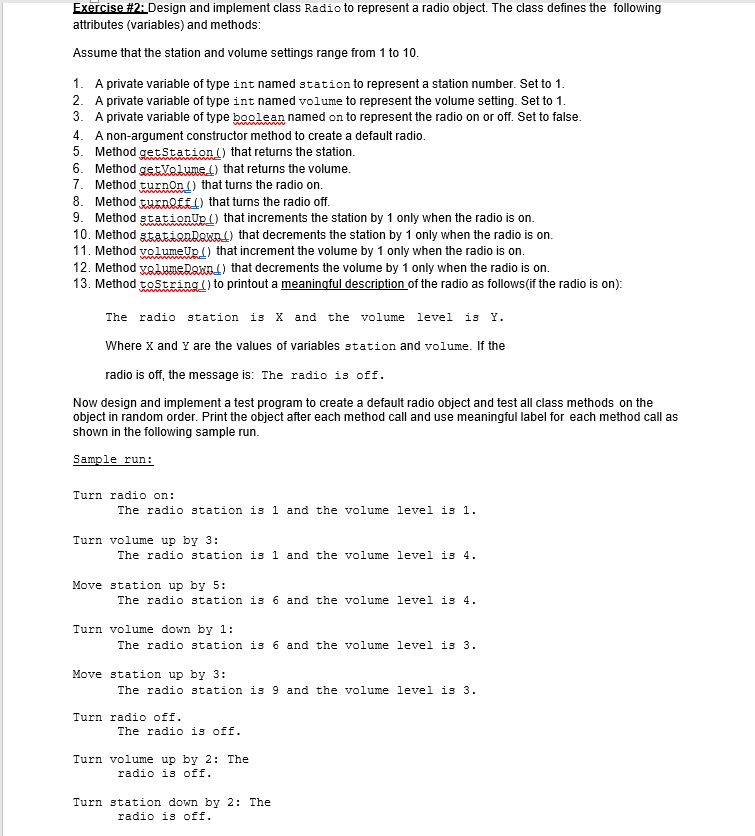 Solved Exercise #2: Design and implement class Radio to | Chegg.com