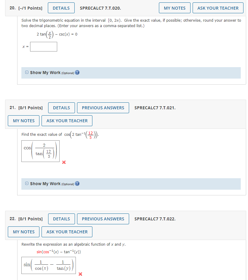 Solved [-/1 Points] SPRECALC7 7.T.020. Solve the | Chegg.com