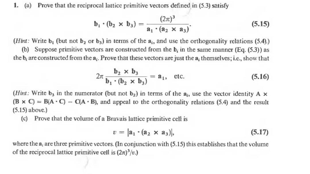Solved Х . 211 1. (a) Prove that the reciprocal lattice | Chegg.com