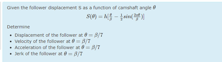 Solved Given the follower displacement s as a function of | Chegg.com