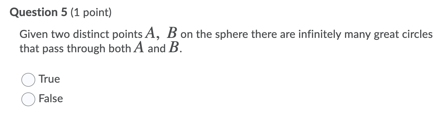 Solved Question 5 (1 point) Given two distinct points A, B | Chegg.com
