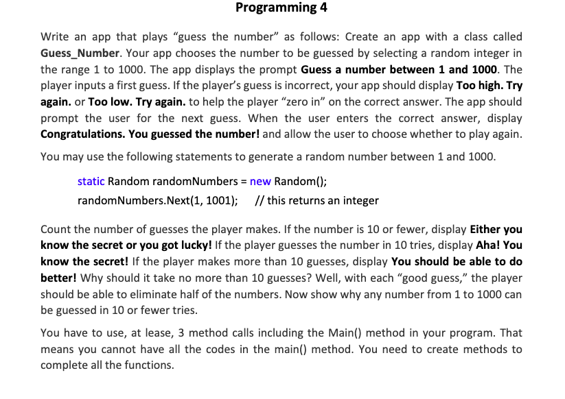 Solved Programming 4 Write an app that plays "guess the | Chegg.com