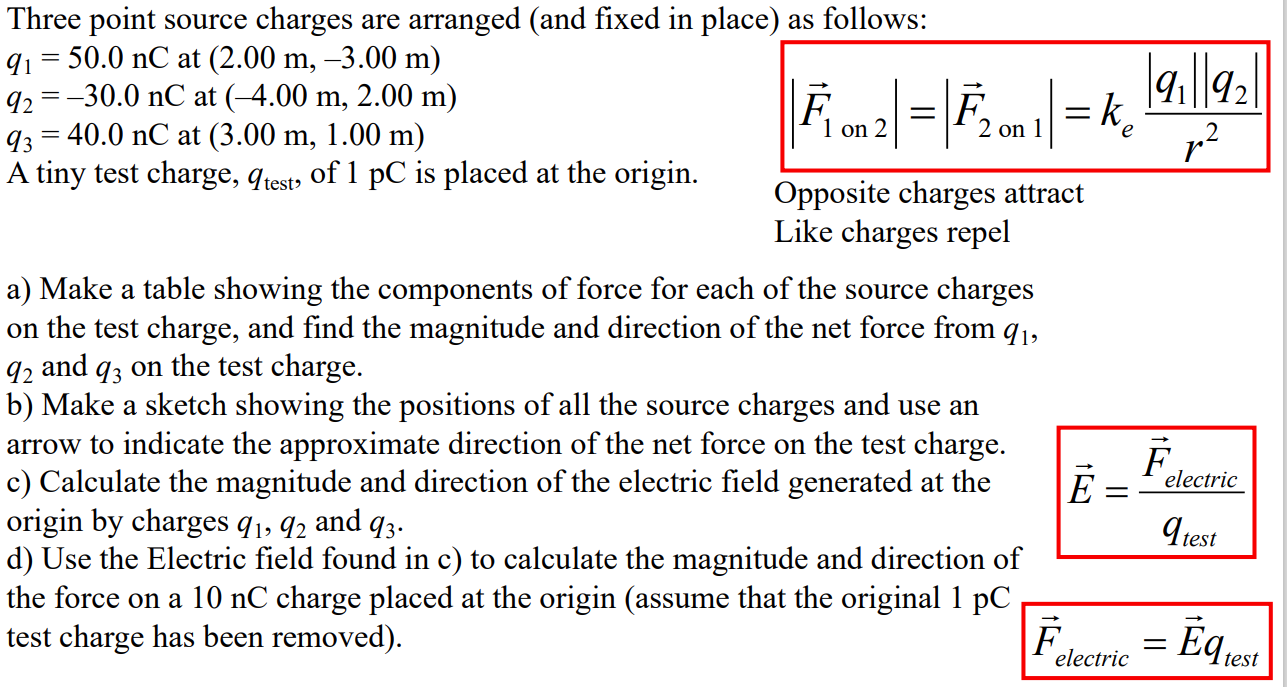 Three point source charges are arranged (and fixed in | Chegg.com