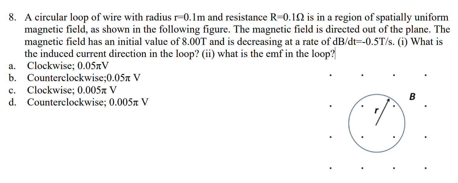[solved] 8 A Circular Loop Of Wire With Radius R 0 1