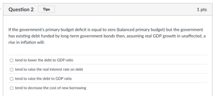 Solved Question 2If the government's primary budget deficit | Chegg.com