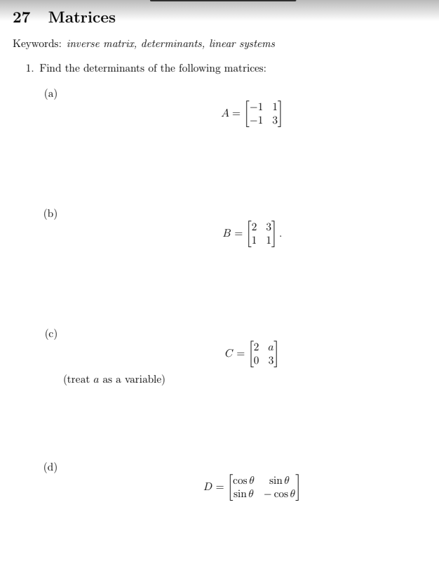 Solved Keywords: inverse matrix, determinants, linear | Chegg.com