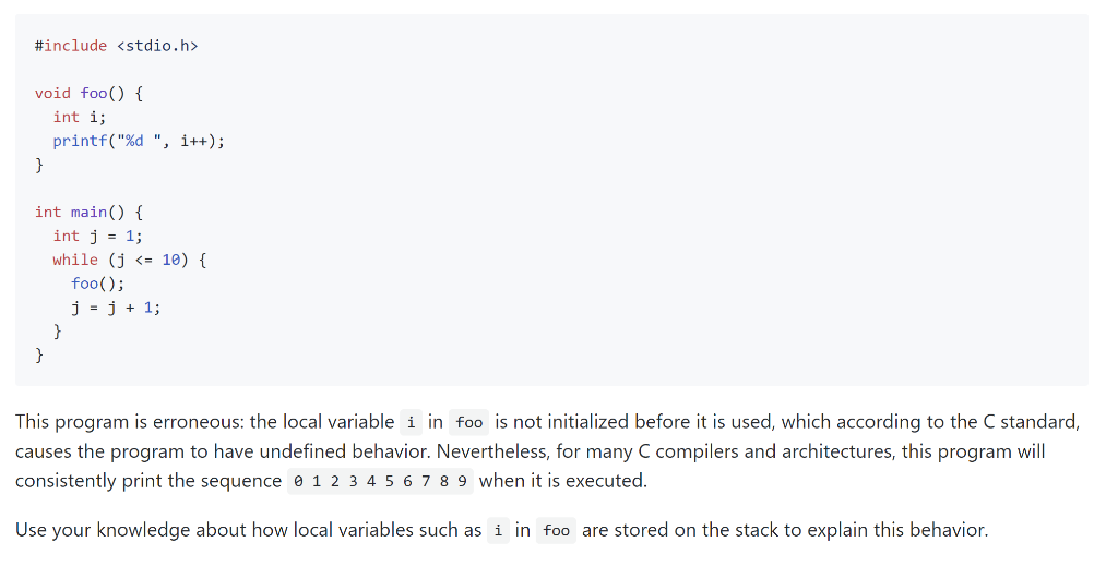 #include void foo() int i printf("%d ", i++); } int | Chegg.com