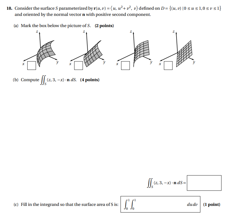 Solved 18. Consider the surface S parameterized by r(u, v) = | Chegg.com